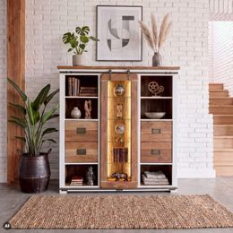 Highboard Mango / Altholz 142x45x147 wei&szlig; lackiert RAILWAY LUX #521