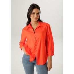 Damen Hemdbluse, rot, Basic, Gr. 42, Aniston SELECTED, unifarben, Web, Obermaterial: 100% Viskose, Blusen, mit Hemdkragen und 3/4-langen &Auml;rmeln