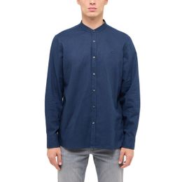 Mustang Herren Langarmhemd "Herren Style Yuma", blau, Gr. L, unifarben, Web, 55% Leinen, 45% Baumwolle, Hemden