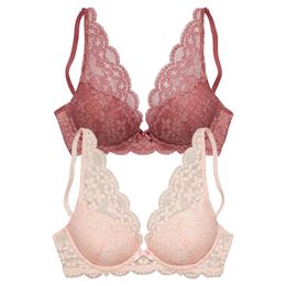 Damen Push-up-BH, PETITE FLEUR BY LASCANA, Gr. 70, rosa, Spitze, Obermaterial: 60% Polyamid, 35% Polyester, 5% Elasthan, BHs, in High Apex