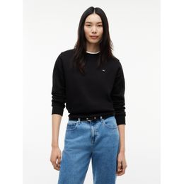 Tommy Jeans Damen Sweatshirt "TJW REG S FLAG CREW", schwarz, Gr. L, unifarben, Sweatware, Obermaterial: 80% Baumwolle, 20% Polyester, Sweatshirts,