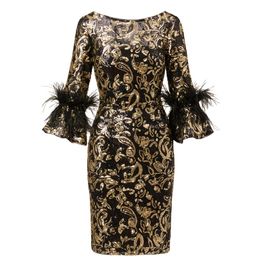 Adrianna Papell Cocktail Kleid Sequin Embroidered Midi Dress in black/gold | Gr.: 46