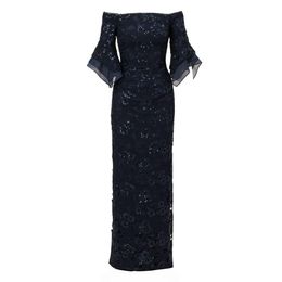 Adrianna Papell Langes Abendkleid Sequin Lace Combo Column Gown in midnight | Gr.: 34