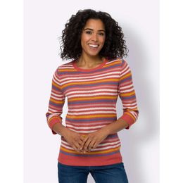 Classic Basics Damen Ajourpullover "Ajour-Pullover", rot, Gr. 54, gemustert, gestreift, 100% Polyacryl, Pullover