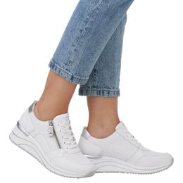 Remonte Damen Keilsneaker, Gr. 39, silber, Leder, Schuhe, Freizeitschuh, Halbschuh, Schn&uuml;rschuh mit Schaftrandpolsterung