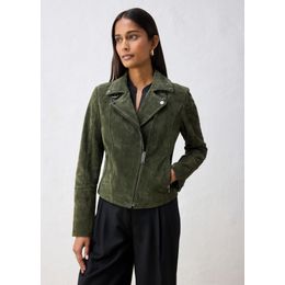 bonprix Biker-Velourslederjacke, gr&uuml;n, Gr.38, coole Biker-Lederjacke aus hochwertigen Veloursleder, aus Veloursleder