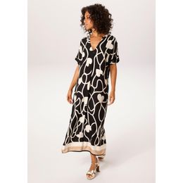 Aniston CASUAL Damen Sommerkleidschwarz, wollwei&szlig;, beige, Gr. 42, bedruckt, gemustert, Web, Obermaterial: 100% Viskose, Kleider, mit Herzen im