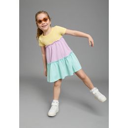 Kidsworld M&auml;dchen Jerseykleid "- Volantkleid f&uuml;r kleine M&auml;dchen", bunt, Gr. 128, Single Jersey, Obermaterial: 100% Baumwolle, Kleider, festliche