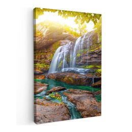 OnlyWow Leinwand Bilder Sonniger Wasserfall | Gr.: 20 x 30 cm