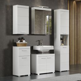 Badm&ouml;bel-Set Welltimewei&szlig; matt, wei&szlig; hochglanz, Kastenm&ouml;bel-Sets, "Avena", Hochschrank, WBU, Spiegelschrank, Kommode, H&auml;ngeschrank u. Beleuchtung
