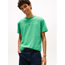 Tommy Jeans Herren T-Shirt "TJM REGULAR LINEAR LOGO EXT", gr&uuml;n, Gr. L, bestickt, unifarben, Single Jersey, Obermaterial: 100% Baumwolle, Shirts,