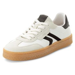 Tamaris Herren Sneaker, Gr. 42, wei&szlig;, Lederimitat, Textil, Veloursleder, kontrastfarbene Details, Schuhe, Freizeitschuh, Halbschuh, Schn&uuml;rschuh mit