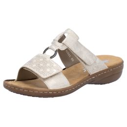 Rieker Damen Pantolette, Gr. 42, beige, Lederimitat, metallic, Schuhe, Sommerschuh, Strandschuh, Klettschuh mit Perforation