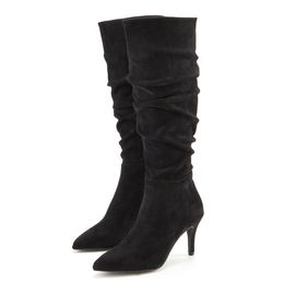 Lascana Damen Rei&szlig;verschlussstiefel "Langschaft, High-Heel Stiefelette, Slouchy Boots, Stiefel", Gr. 37, schwarz, Obermaterial: 100% Textilmaterial.
