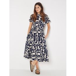 Apricot Damen Druckkleid "Geo Grecian Shirt Midi Dress", blau, Gr. 42, gemustert, Obermaterial: 100% Viskose CV., Kleider, mit Smokband