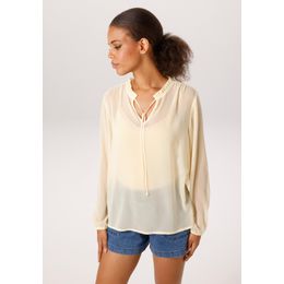 Aniston CASUAL Damen Schlupfbluse, gelb, Gr. 42, transparent, unifarben, Chiffon, Obermaterial: 100% Polyester, Blusen, im trendigen Pastell
