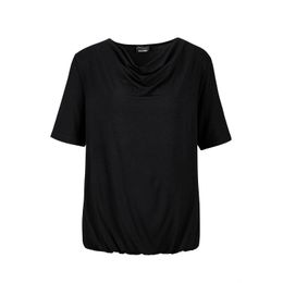 GOLDNER Damen Kurzarmshirt "Kurzgr&ouml;&szlig;e Blusenshirt mit Wasserfallausschnitt", schwarz, Basic, Gr. 20, Obermaterial: 95% Viskose CV. 5% Elasthan EL.,