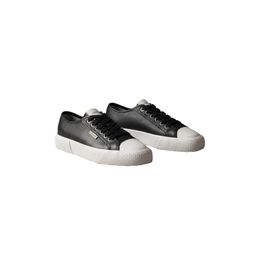 Calvin Klein Damen Plateausneaker "VULC LACE UP LOW LTH", Gr. 36, schwarz-wei&szlig;, Leder, unifarben mit Farbeinsatz, Schuhe, Schn&uuml;rschuh, Halbschuh,