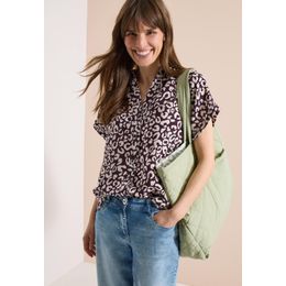 Cecil Damen Kurzarmbluse, lila, Gr. L, Web, 55% Leinen, 45% Viskose, Blusen, mit allover Leoprint