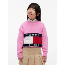 Tommy Hilfiger M&auml;dchen Strickpullover, pink, Gr. 4, unifarben, Strick, Obermaterial: 100% Baumwolle, Pullover, Rundhalsausschnitt, Rollkante am Saum,