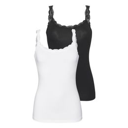 Lascana Damen Unterhemd, Gr. 40, schwarz-wei&szlig;, Single Jersey, Obermaterial: 95% Baumwolle, 5% Elasthan. Spitze: 87% Polyamid, 13% Elasthan,