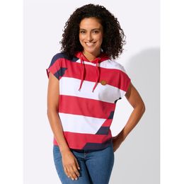 WITT WEIDEN Kapuzen-Shirt in erdbeere-wei&szlig;-gemustert | Gr.: 40