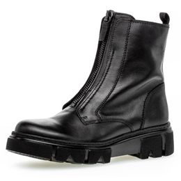 Gabor Damen Stiefelette, Gr. 37, schwarz, Kalbsleder, unifarben, Schuhe, Blockabsatz, Rei&szlig;verschluss-Boots mit Front-Zipper