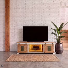 TV-Board Mango / Altholz 180x55x50 wei&szlig; lackiert RAILWAY LUX #530