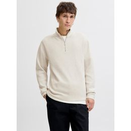 Jack & Jones JACK & JONES Herren Troyer "JPRBLAMILANO STITCH KNIT HALF ZIP SN", beige, Gr. XXL, meliert, Strick, Obermaterial: 100% Baumwolle, Pullover,