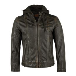 Redpoint Lederjacke Kapuze Lammnappa in Schwarz-Orange | Gr.: 58
