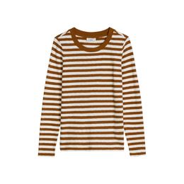 Marc O'Polo Damen Langarmshirt "aus Heavy Slub Jersey", braun, Gr. XS, MARC O'POLO DENIM, gestreift, Obermaterial: 100% Baumwolle, Shirts