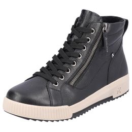 RIEKER SPORT Damen Schn&uuml;rboots, Gr. 37, schwarz, Leder, Schuhe, Stiefelette, High Top Sneaker, Freizeitboots mit Rei&szlig;verschluss
