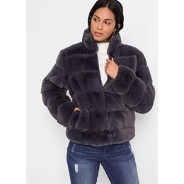 bonprix Fellimitat-Jacke mit Rei&szlig;verschluss, grau, Gr.36, Stylische Jacke aus Fellimitat mit Eingriffstaschen vorne
