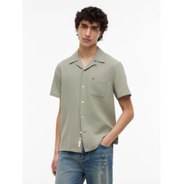 Tommy Jeans Herren Leinenhemd "TJM REGULAR LINEN BLEND CAMP", gr&uuml;n, Gr. XXL, bestickt, unifarben, Web, Obermaterial: 55% Leinen, 45% Baumwolle,