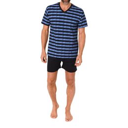 Normann Kurzarm Schlafanzug Shorty Pyjama Streifen in marine | Gr.: 58