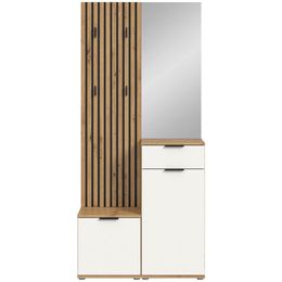 Xora Garderobe Simple, Wei&szlig;, Eiche Artisan, Glas, Holzwerkstoff, 4-teilig, 88x195x35 cm, Garderobe, Garderoben-Sets & Serien, Garderoben-Sets