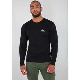 Herren Langarmshirt "Basic LS Small Logo", schwarz, Gr. S, Alpha Industries, bedruckt, Single Jersey, Obermaterial: 100% Baumwolle, Shirts