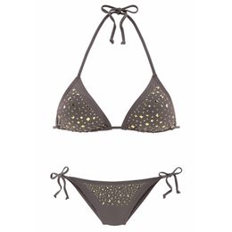 JETTE Damen Triangel-Bikini, grau, Gr. 42, unifarben, Polyamid, Bikini-Sets, mit Ziernieten