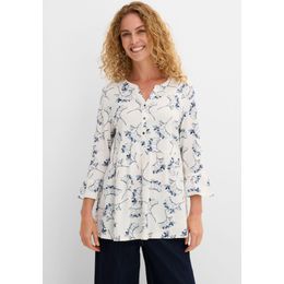 bonprix Damen Druckbluse, wei&szlig;, Gr. 52, bedruckt, gebl&uuml;mt, Web, Obermaterial: 50% Baumwolle, 50% Viskose, Blusen, ausgestellte Passform, 3/4-&Auml;rmel,