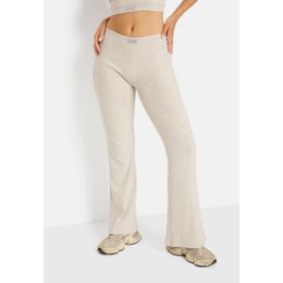 LSCN BY LASCANA Damen Jazzpants, Gr. 44, beige, Feinstrick, Obermaterial: 50% Polyester, 45% Baumwolle, 5% Elasthan, meliert, Hosen, mit Logo Label
