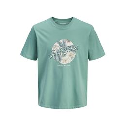 Jack & Jones JACK & JONES Herren Rundhalsshirt "JJHONOLULU SHAPE TEE SS CREW NECK"mineral blau, Gr. S, bedruckt, Jersey, Obermaterial: 100% Baumwolle, Shirts,