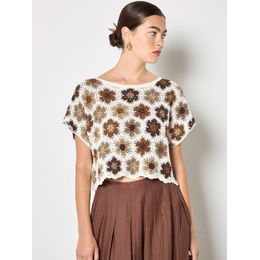Apricot Damen Stricktop "Hexagon Flowers Crochet Top", braun, Gr. 40, gemustert, Strick, Obermaterial: 91% Baumwolle CO. 9% Polyester PES., Tops, mit