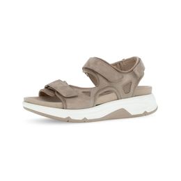 ROLLINGSOFT Damen Sandalette, Gr. 44, beige, Nubukleder, Textil, Schuhe, Keilabsatz, Riemchensandale mit typischer Laufsohle, G-Weite (=weit)