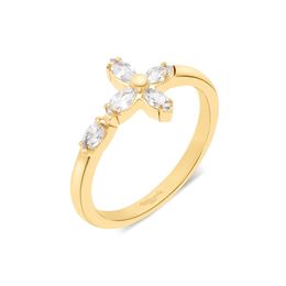 Tamaris Damen Fingerring "Cross, Kreuz-Design", 52, Edelstahl, 1,6mmgelbgoldfarben, kristallwei&szlig;, Edelstahl, Fingerringe, mit Zirkonia (synth.)