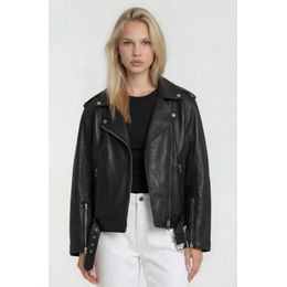 Trueprodigy Damen Lederjacke "Dua mit G&uuml;rtel und Rei&szlig;verschluss Details", schwarz, Gr. L, Obermaterial: 100% Schafsleder sheepskin., Jacken