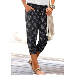 Lascana Damen Strandcapri "aus luftig-leichter Viskose mit Raffung am Bein", schwarz, Gr. 44, bedruckt, Jersey, Obermaterial: 100% Viskose, Hosen,