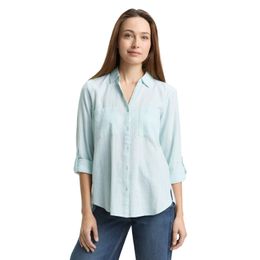 Tom Tailor Damen Langarmbluse "Regular", blau, Gr. 38, kariert, Web, Obermaterial: 100% Baumwolle, Blusen, mit Brusttaschen