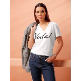 Heine Damen T-Shirt "T-Shirt", wei&szlig;, Gr. 46, bedruckt, gemustert, unifarben, 95% Baumwolle, 5% Elasthan, Shirts