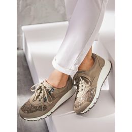 Casual Looks Damen Sneaker, Gr. 42, beige, Glattleder, Nubukleder, Textil, Schuhe