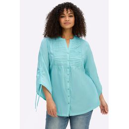 Damen Hemdbluse, blau, Gr. 44, sheego by Joe Browns, unifarben, 100% Baumwolle, Blusen